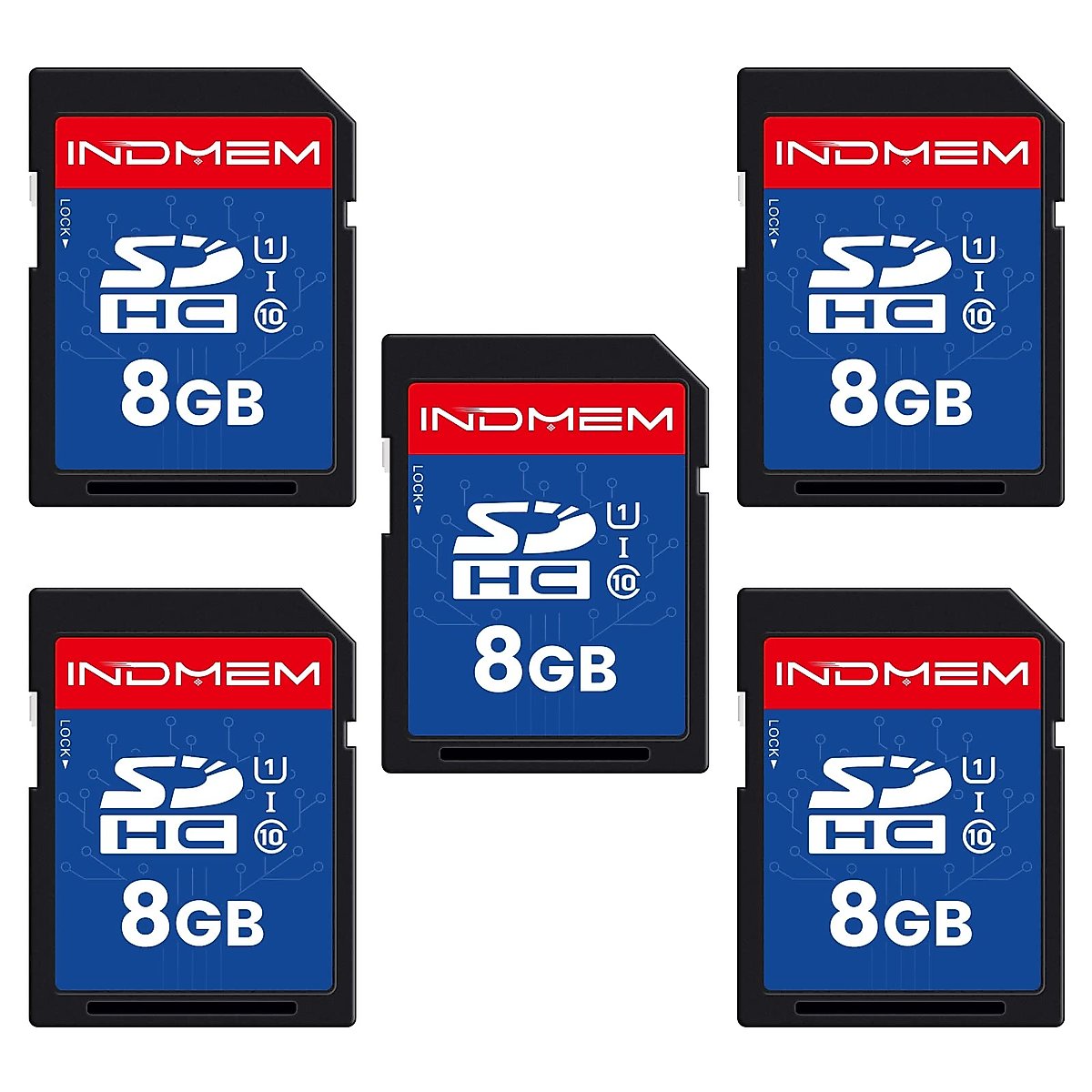 INDMEM SD Card 8GB 5 Pack UHS-I U1 Class 10 8G SDHC Flash Memory Card Compatible with Digital Camera, Computer, Trail Cameras