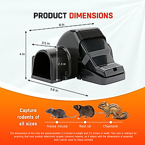 CATCHRANG Rat Traps for Outside, Chipmunk Traps, Indoor & Outdoor Rat Trap Large Fast Kill, Tunneled Design Trap for Big Rats, Squirrel Traps, Effective Rat Killer - 2Pack