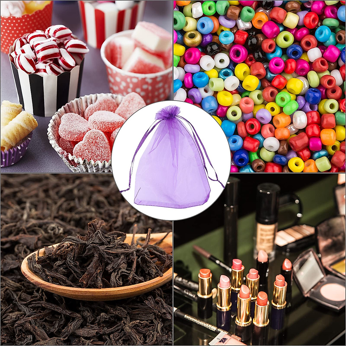 acDesign 200Pcs Premium Sheer Organza Bags 2.8"x3.6" Jewelry Gift Bags With Drawstrings for Candy Jewelry Makeup Pouches(Mix)