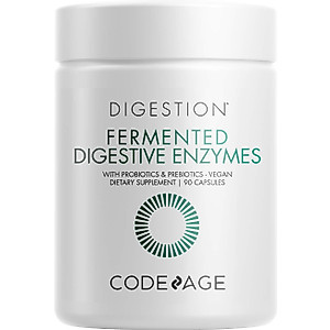 Codeage Digestive Enzymes Supplement, 3-Month Supply, Gut Health Probiotics, Prebiotics, Fermented Multi Enzymes, Plant-Based Superfood, One Capsule a Day, Vegan, Non-GMO, 90 Capsules