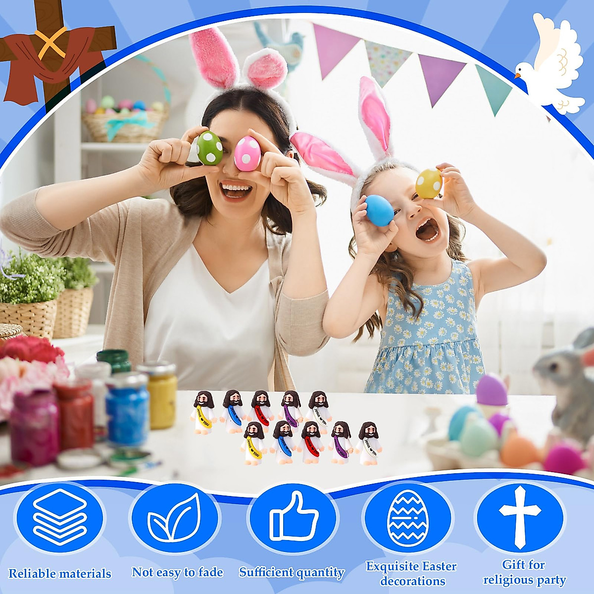 Bememo 25 Pcs Little Jesus Figures Original Design Easter Jesus Love You Mini Rubber Toys to Hide and Seek Religious Party Favors Sunday School Baptism Gifts Easter Egg Stuffers(Lively Colors)