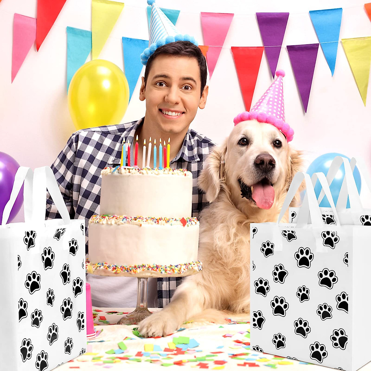 150 Pack Boutique Bags with Handles Plastic Merchandise Bags Small Christmas Reusable Shopping Gifts Bags 10 x 13 Inch (Leopard Pattern)