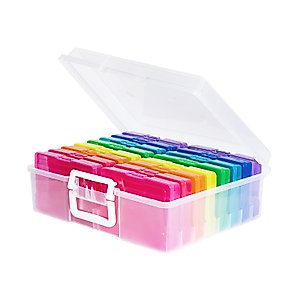Naivees 4" x 6" Photo Storage Case with Handle, 16 Inner Photo Organizer Keeper, Extra Large Storage Picture Boxes, Seed Storage, Transparent Craft Keeper (Multicolor-16 Pack Inner Box)
