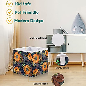 visesunny Closet Baskets Sunflower Wild Flower Storage Bins Fabric Baskets for Organizing Shelves Foldable Storage Cube Bins for Clothes, Toys, Baby Toiletry, Office Supply