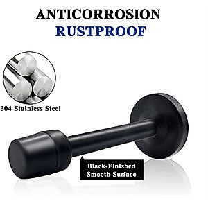 Door Stopper, 6 Inch Door Stop Extra Long, Brushed Stainless, Wall Mount Modern Heavy Duty Rigid Door Holder Protector Metal Black Long Doorstop with Soft Rubber Bumper
