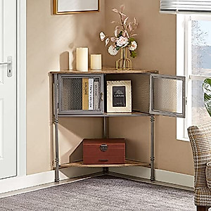 VECELO 3-Tier Corner Shelf with Storage Cabinet, 29" Tall Multiple Purpose Free Standing Shelves Organizer for Small Spaces, Living Room, Bedroom, Kitchen, Balcony, Grey