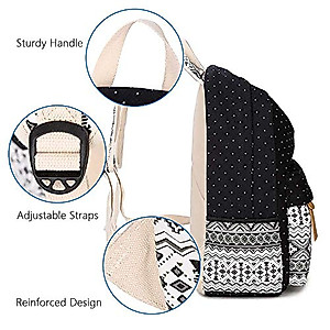 Sugaroom Backpack for Girls, School Backpack Canvas Dot Backpack Bookbags Teen Girls Backpacks Set