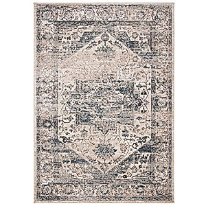 Martha Stewart Collection by SAFAVIEH 9' x 12' Ivory/Blue MSR868A Jackson Non-Shedding Area Rug
