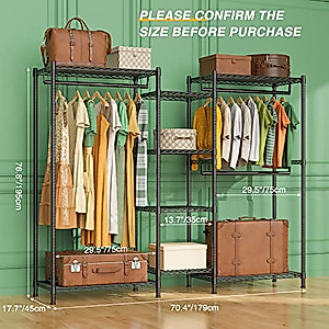 LEHOM G6 Wire Garment Rack Heavy Duty Clothes Rack Compact Large Size Armoire Storage Rack Freestanding Metal Clothing Rack Closet Wardrobe with 3 Hanger Rod and 4 Large Shelves 4 Small Shelves, Black
