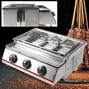 BBQ Portable Tabletop Gas Grill,3 Head Burner Stainless Steel Grill Outdoor,Smoke Free Stove Adjustable height LPG BBQ Grill Cooker,Indoor Best for Backyard Buffet Gourmet Kit