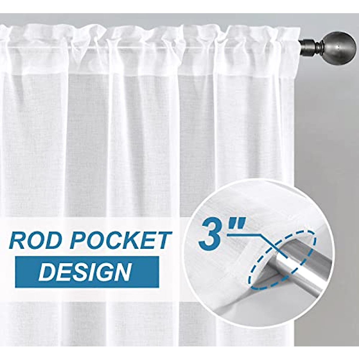HIGHSEASON White Sheer Curtains 102 inches Long,Solid Rod Pocket Top Draperies for Living Room/Bedroom(White,Set of 2,52 x 102 Inch Length)