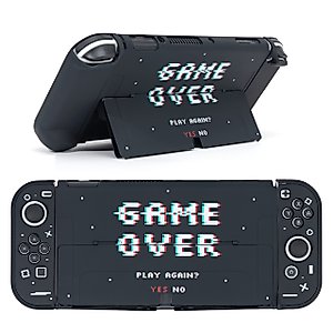 BelugaDesign Game Over Switch Case | Dockable Kickstand Retro Arcade Space Black Hard Protective Cover | Snap on Cover Shell Compatible with Nintendo Switch OLED (Switch OLED, Black)