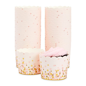 50 Pack Pink and Gold Polka Dot Cupcake Liners Wrappers, Muffin Paper Baking Cup for Wedding & Birthday
