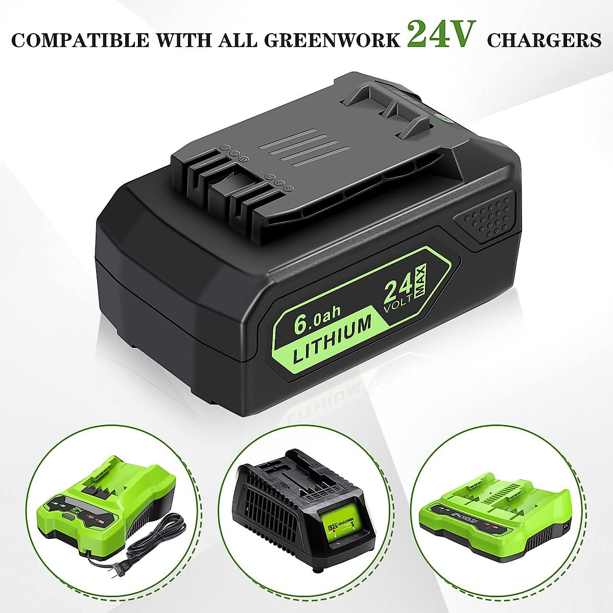 MAFACBAC 24V Battery Replacement for Greenworks: 24 Volt Lithium Lawn Mower Battery 29842 29852 LB24A020 for Greenworks 24V Trimmer Weed Blower - 6.0Ah 2 Pack
