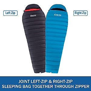 QEZER Ultralight Down Sleeping Bag for Adults 44-62 Degree F with 600 Fill Power, Compact Summer Sleeping Bag with Compression Sack for Backpacking, Hiking and Camping