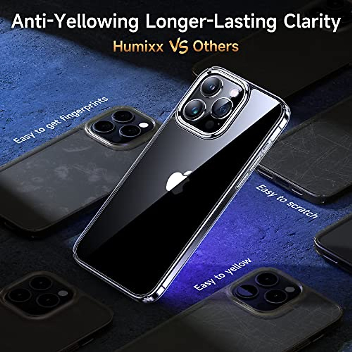 Humixx [5 in 1] for iPhone 14 Pro Case, with 2X Screen Protector + 2X Lens Protector, [20x Anti-Yellowing][12 FT Drop Protection] Clear Shockproof Protective Case for iPhone 14 Pro 6.1 inch