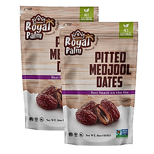 Royal Palm Pitted Medjool Dates, 16oz (Pack of 1) – 100% Natural, No Sugar Added, Non-GMO, Kosher, Fresh & Sweet – Ideal for Baking, Snacking, Energy Snacks, Healthy Eating