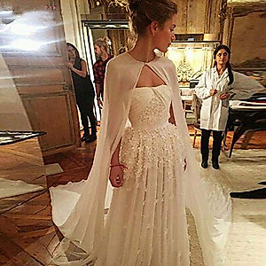 EllieHouse Long Chiffon Bridal Cape Wedding Veil Cloak For Bride Black 3M