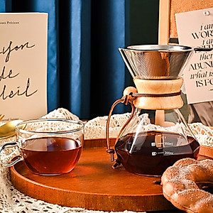 NEWOUGER Pour Over Coffee Maker with Double-layer Stainless Steel Filter,13.5 OZ Borosilicate Pour Over Coffee Dripper Glass Coffee Carafe For Home,Camping, Hiking