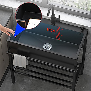 Commercial Kitchen Sink, Black Laundry Room Sink, Utility Sink with Hot and Cold Faucet Drain Basket, Free Standing Stainless-Steel Single Bowl Commercial Restaurant Kitchen Sink ( Size : 68*45cm/26.7