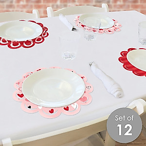 Big Dot of Happiness Happy Valentine’s Day - Valentine Hearts Party Round Table Decorations - Paper Chargers - Place Setting for 12