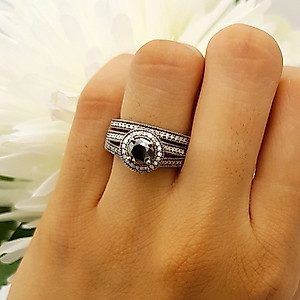 Dazzlingrock Collection 1.25 Carat (ctw) Black Rhodium Plated 10K White And Black Diamond Bridal Ring Set, White Gold, Size 7.5