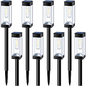 Gorrzai Solar Pathway Lights 8 Pack LED Waterproof Solar Outdoor Lights, Upgraded Stainless Steel Driveway Lighting with Tungsten Filament Bulb for Yard, Landscape, Garden, Walkway, Lawn, Path