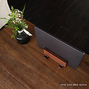 Vertical Laptop Stand for Desk，Resizable Wooden Laptop Holder,Suitable for laptops of various thicknesses and sizes.laptop holder vertical.It can accommodate at least 3 devices . (black walnut)