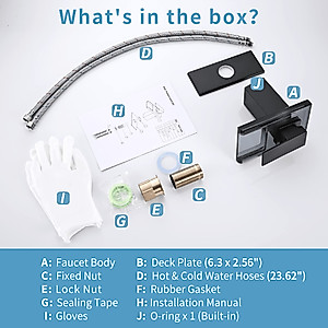 Y-Garhe LED Bathroom Sink Faucet - Matte Black Single Hole or 4 Inch Centerset Waterfall Faucet with Glass Spout and Temperature-Sensitive LED Lights, Includes Deck Plate