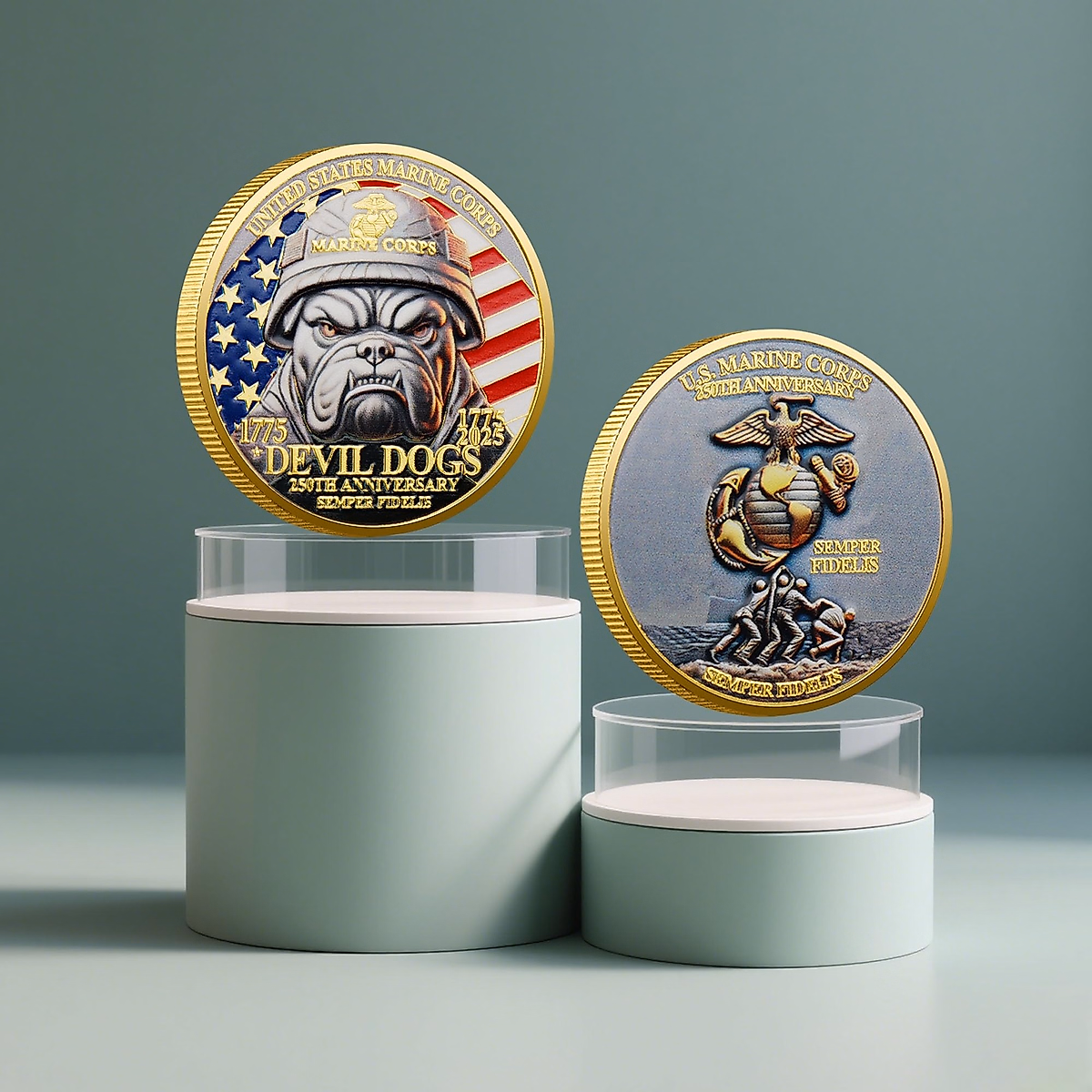 250th Anniversary US Marine Corps Commemorative Coin, Double-Sided USMC Challenge Coin, Military Commemorative Coins, Military Collectible & Veteran Gift (6PCS)