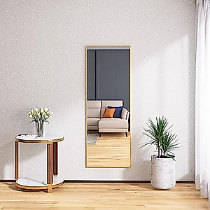 65" x 24" Wall Mounting Full Body Mirror, Full Length Mirror with Stand, Alloy Frame Full-Length Mirror for Living Room, Bedroom (Gold)