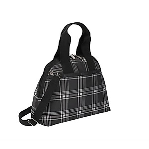 LeSportsac Pearl Plaid York Satchel Convertible Crossbody + Top Handle Handbag, Style 3561/Color E570, Sophisticated Modern Plaid - Black, Slate Grey & Ivory Pearl