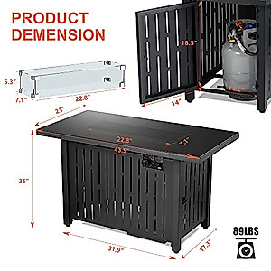 CUREALLSO 43 Inch Propane Fire Pit, 50,000BTU Auto-Ignition Gas Fire Pit Table with Glass Wind Guard, CSA Approved, 6.6 Pounds Lava Stone for Outdoor Garden Patio Backyard Deck Poolside
