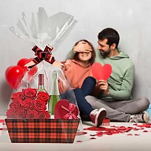 Basket For Gifts Empty, 5 PCS Sturdy Diy Bulk Gift Basket Kraft Market Tray Cardboard Basket With Handles, Gift Basket Kit Supplies Wrap To Fill For Valentines Christmas Weddings Anniversaries