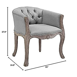 Modway Crown French Vintage Barrel Back Tufted Upholstered Fabric Dining Armchair in Light Gray