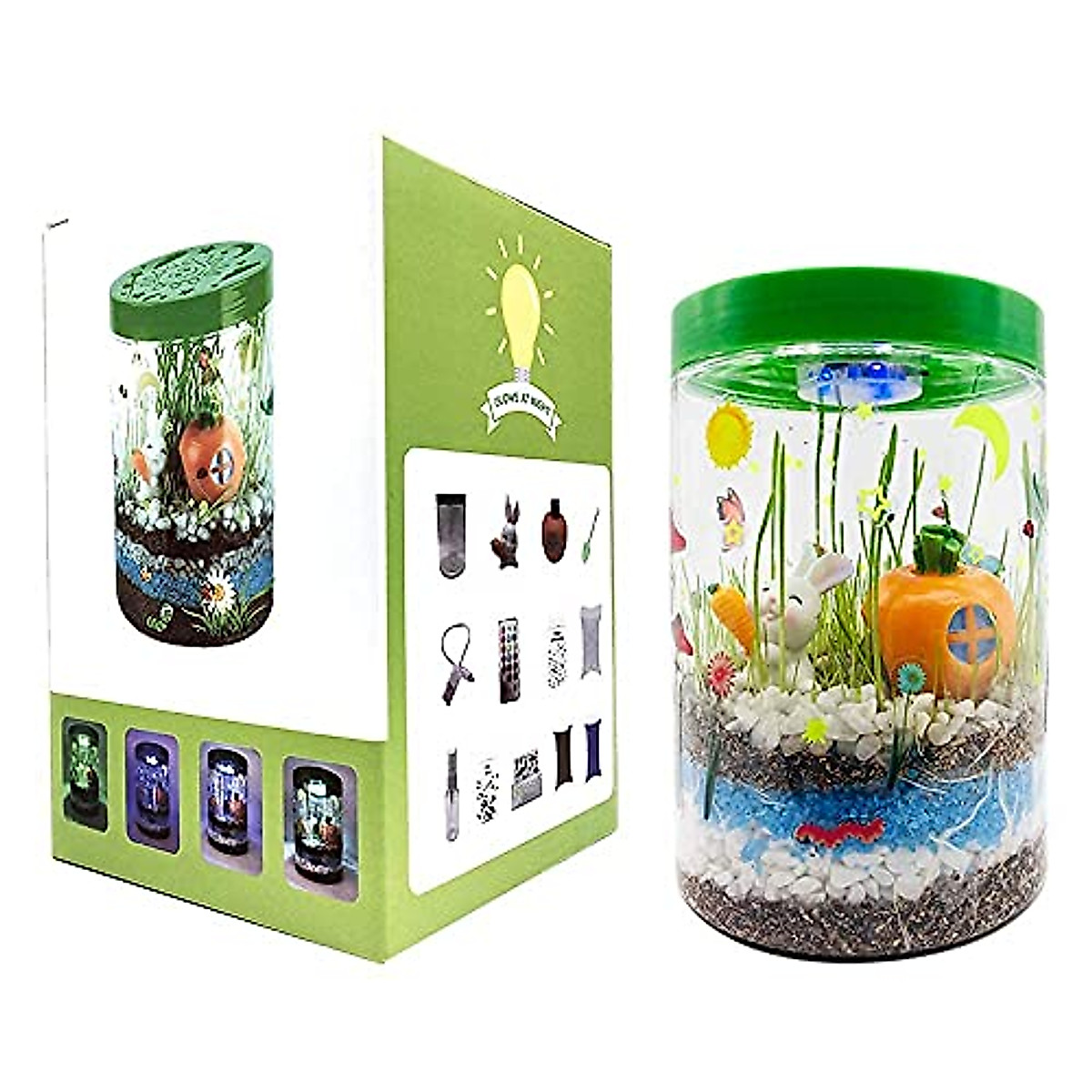 Waitahug Light up Terrarium Kit for Kids with LED Light on Lid - Stem Plant Educational Toys - DIY Your own Mini Garden in a Jar which Glows at Night - Stem Toys - Gardening Gifts for Kids Age 4-12