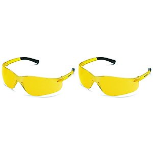 MCR Safety Glasses BK114 Amber Polycarbonate Lens with UV Protection and Scratch Resistant Coating, Non-Slip Temple and Soft Nose Piece, 1 Pair