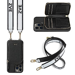ZVE iPhone 14 Pro Max Crossbody Wallet Case, RFID Blocking Phone Case with Card Holder, Crossbody Strap Leather Zipper Case Designed for Apple iPhone 14 Pro Max 6.7" - Black