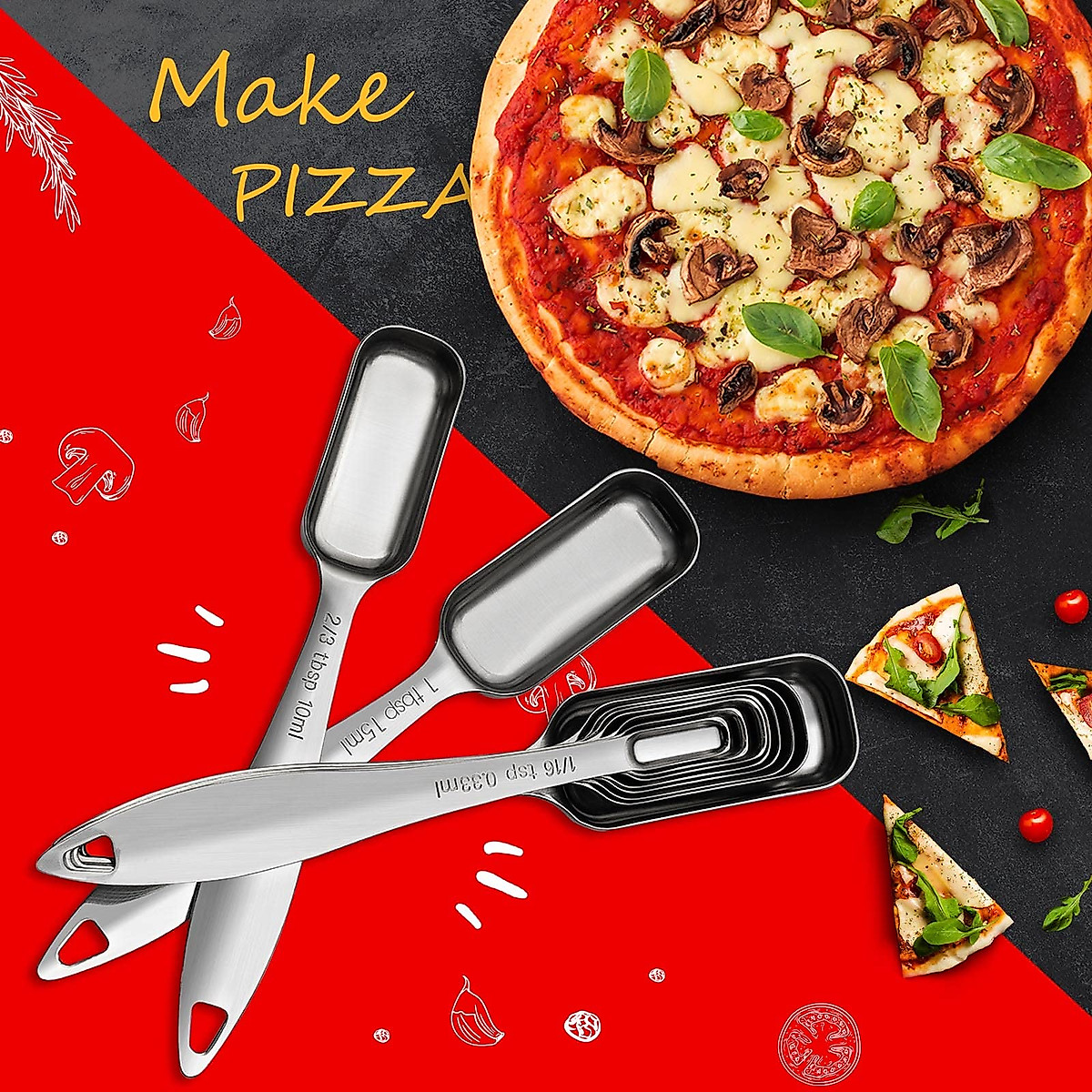 CATOOMUU Measuring Spoons Set of 10, Heavy Duty Stainless Steel Metal Teaspoons Tablespoons, for Dry or Liquid