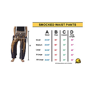 Lannaclothesdesign Women's Smocked Waist Boho Flowy Yoga Harem Pants Hippie Clothes (L, Blue)