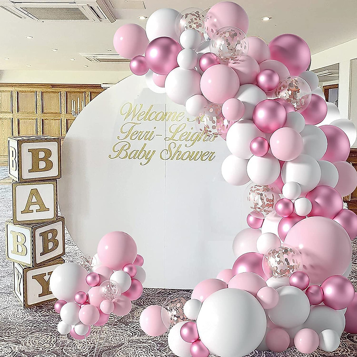 Light Pink Balloons Garland Arch Kit - White and Rose Gold Balloons Set for boho baby shower decorations,Valentine Wedding, Birthday, Graduation, Anniversary Party