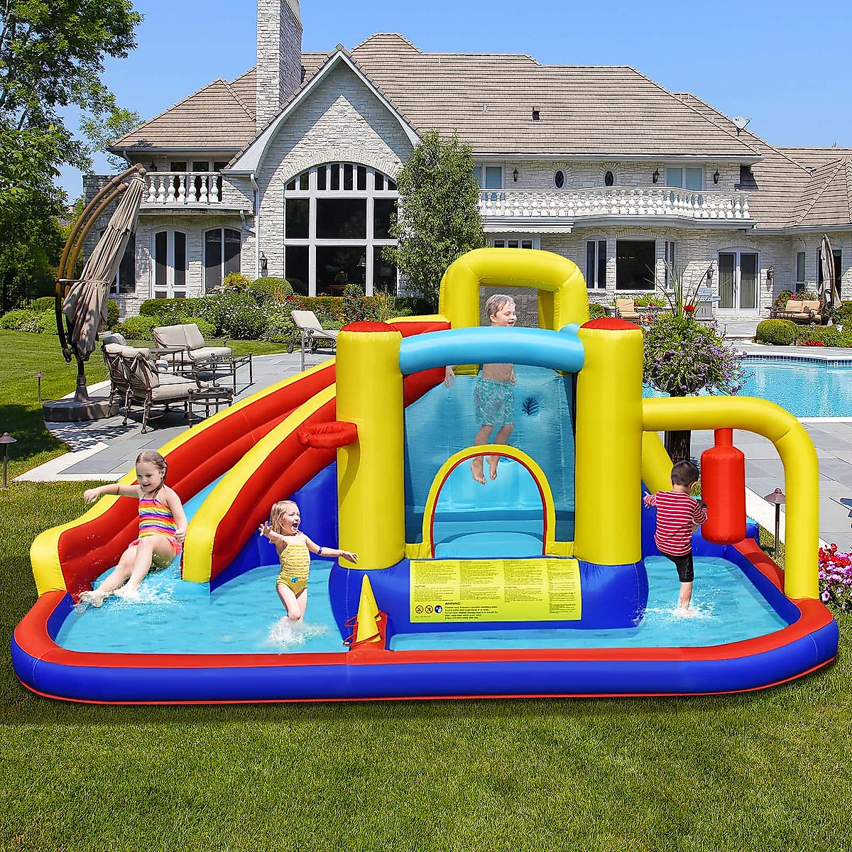 BOUNTECH Inflatable Water Slide, Mega Water Park Bounce House Combo for Kids Backyard Outdoor Fun w/Splash Pool, Climbing Wall, Blow up Waterslides Inflatables for Kids and Adults Party Gifts