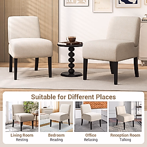Giantex Armless Accent Chair Set of 2, Upholstered Living Room Chair with Rubber Wood Legs, Modern Slipper Side Chair, Reading Chair for Living Room, Bedroom, Waiting Room, Office, Small Spaces, Beige