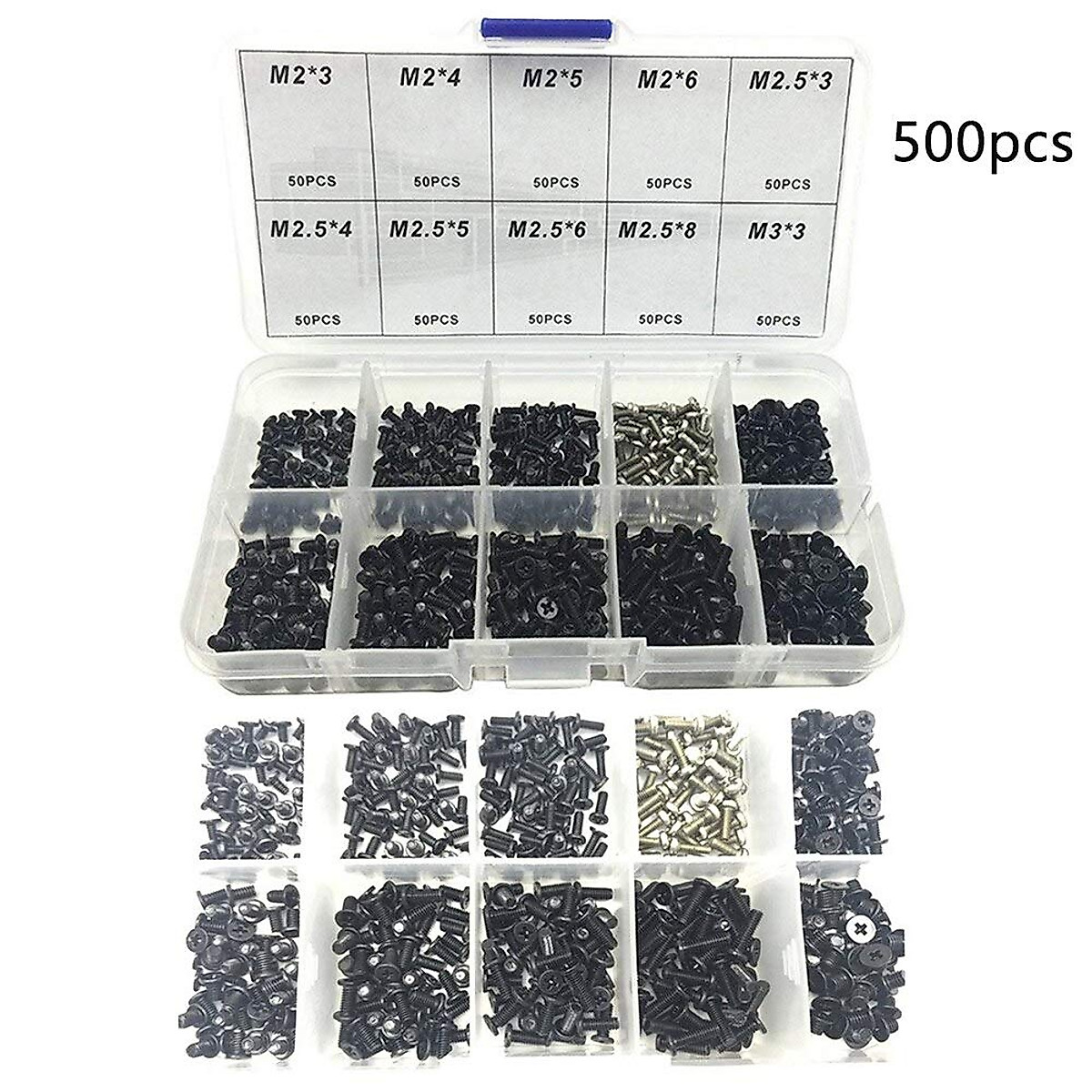 500pcs Mini Assortment .3 .6 for Computer for Laptop Screws Set Durable Repair with Box Tool Carbon Steel Universal Fastener DIY SCRW-097090