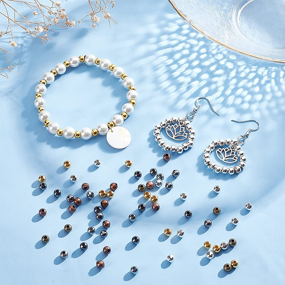 PH PandaHall 5mm Iron Round Spacer Beads, 420pcs 6 Colors Metal Smooth Loose Beads Jewelry Beads for Necklaces Bracelets Earrings Jewelry Making