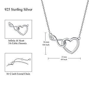 FANCIME Infinity Heart Necklace 925 Sterling Silver Cubic Zirconia CZ Simulated Diamond Infinity Love Pendant Necklaces Fine Jewelry Anniversary Birthday Gifts for Women Mom Her