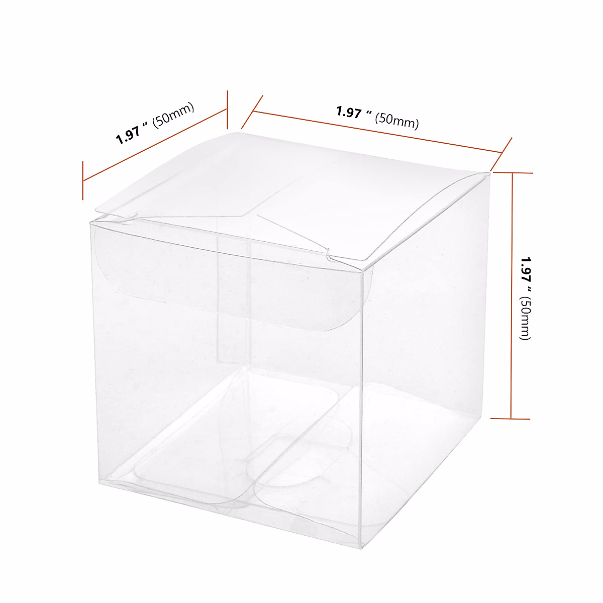 SEUNMUK 50 PCS 5 x 5 x 5 Inches Clear Plastic Gift Boxes, Clear Boxes For Favors, Transparent Gift Box for Wedding, Party and Baby Shower Favors, Thanksgiving and Christmas