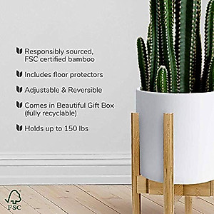 UppWell | Adjustable Wood Plant Stand Indoor | Eco-Friendly Bamboo 8-12 Inch Mid Century Modern Flower Pot Stand | Sustainable Planter Holder for Living Room Balcony | One Tree Planted per Purchase