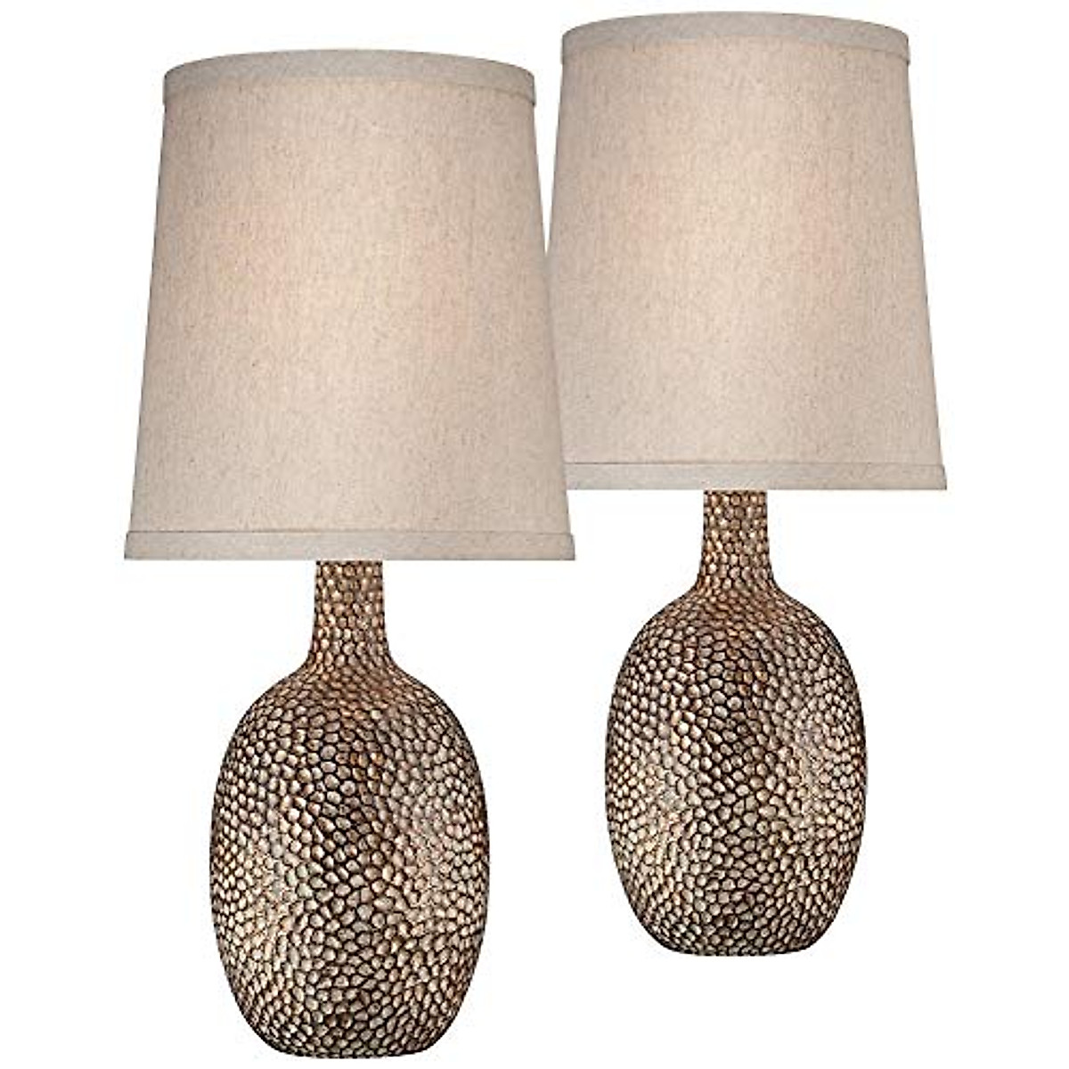 360 Lighting Chalane Rustic Farmhouse Accent Table Lamps 23 1/2" Tall Set of 2 Antique Bronze Hammered Textured Natural Linen Shade for Bedroom Living Room House Bedside Nightstand Office