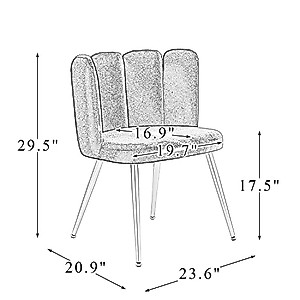 HULALA HOME Velvet Dining Chair Modern Living Room Chair with Shell Back and Golden Metal Legs, Comfy Upholstered Cute Accent Chair for Living Room Bedroom Makeup Room Vanity, Purple